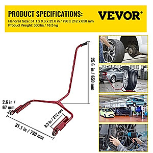 VEVOR Tire Dolly 300 LBS Load Capacity Wheel Dolly Truck Tire Wheel Dolly Heavy Duty Cart Easy to Use Tire Lifting Tool, Red