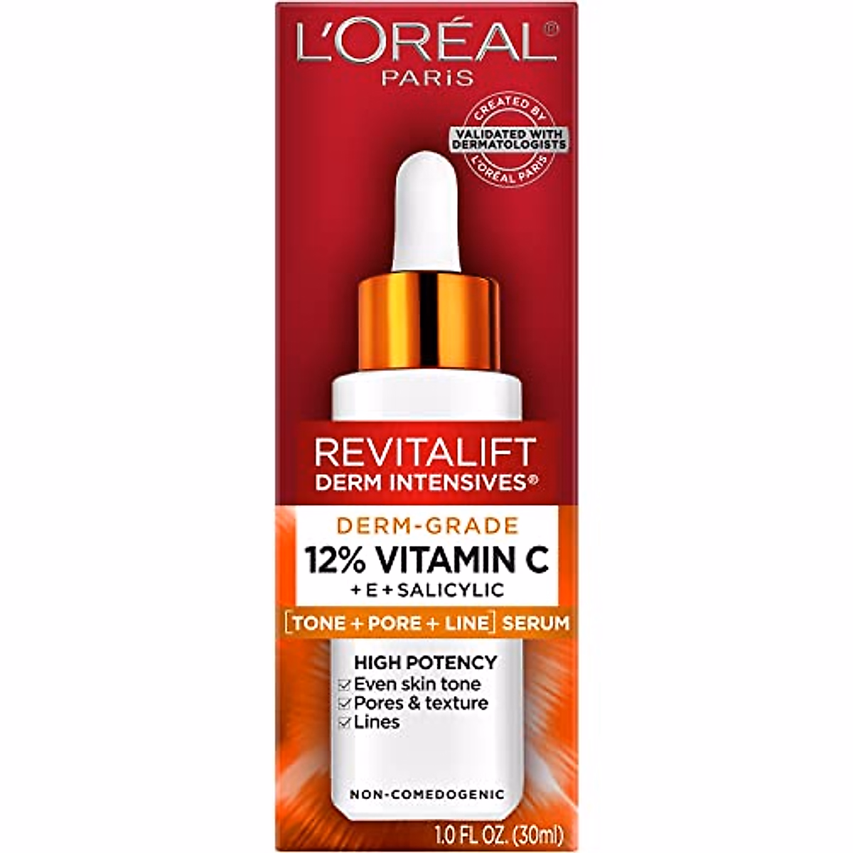 L'Oreal Paris Revitalift 12% Pure Vitamin C Serum, Vitamin E, Salicylic Acid, Moisturizing, Smoothing & Brightening, Non Greasy + Moisturizer Sample