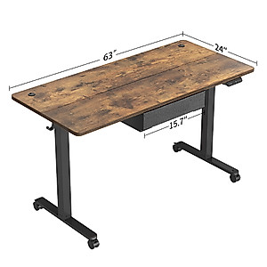 CubiCubi 63 x 24 Inch Standing Desk with Drawer, Electric Stand up Adjustable Height Electric Stand up Desk, Sit Stand Home Office Desk, Ergonomic Workstation Black Steel Frame/Rustic Brown Tabletop