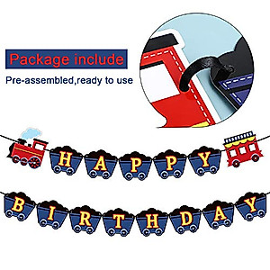 Train Birthday Party Banner Decorations, Railroad Steam Train Happy Birthday Sign Transportation Vehicle Party Garland Supplies