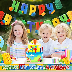 32 Pieces Building Blocks Birthday Supplies Building Block Candles Decorations Block Party Centerpiece Banner Party Supplies Happy Birthday Banner Brick Themed Party Favors