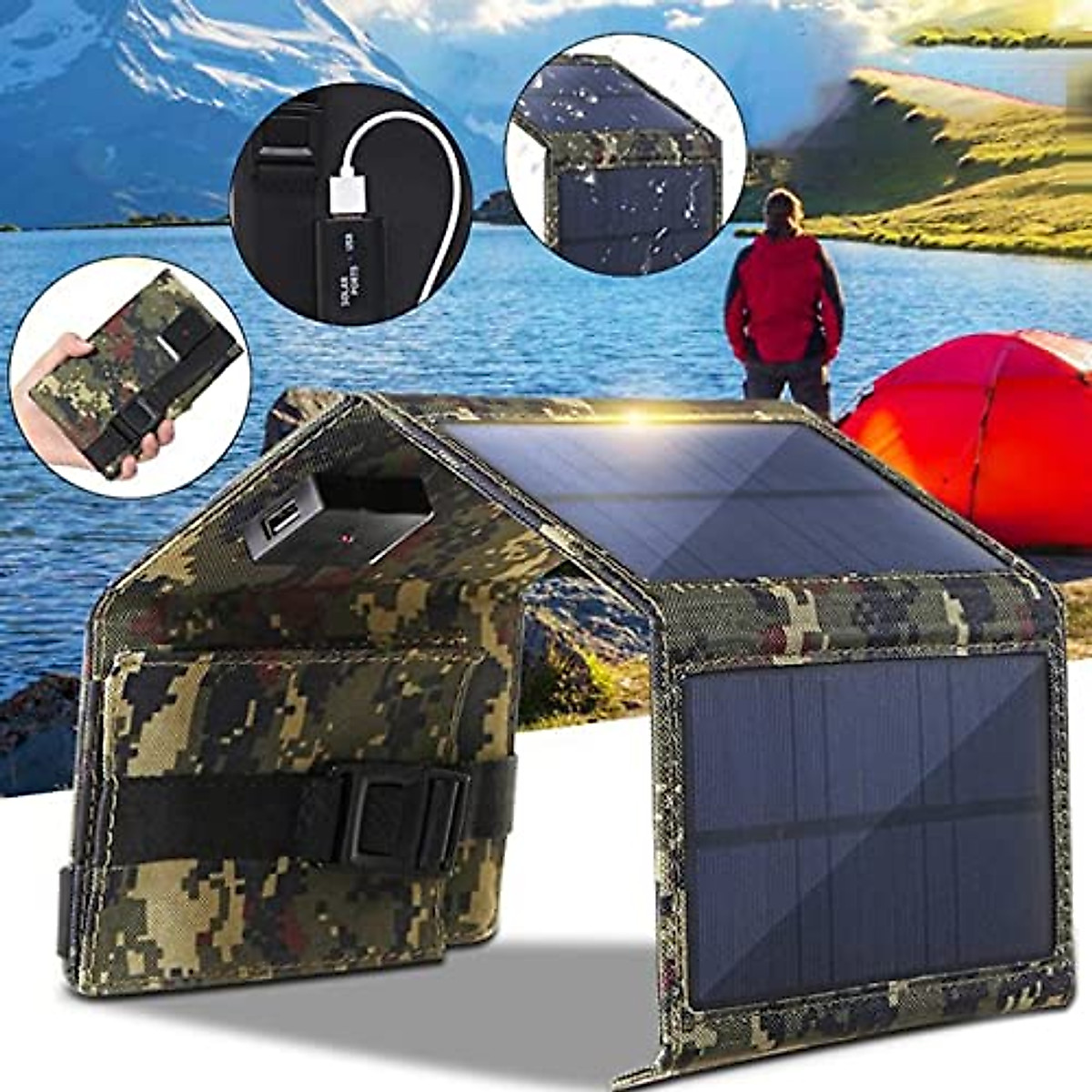 10 Wa-tts Solar Panel High-Efficiency Module Monocrystalline Technology Work Mountain Climbing and Camping Outdoor Sports (17.3x6.5in)