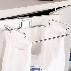Leadigol Over The Cabinet Garbage Bag Rack, Hanging Garbage Bags Holder Stainless Steel Trash Bag Holder Rack for Kitchen Cabinets Doors and Cupboards(Silver)