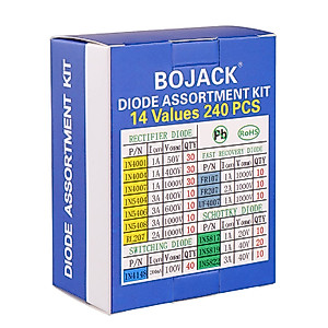 BOJACK 14 Value 240 pcs Diode Assortment Kit Contain Rectifier/Fast Recovery/Schottky/Switching Diode 1N4001 1N4004 1N4007 1N5404 1N5406 1N5408 RL207 FR107 FR207 UF4007 1N5817 1N5819 1N5822 1N4148