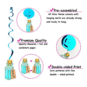 HPWF 20Pcs Alice Hanging Swirl Decorations for Wonderland Theme Birthday Party, Baby Shower, Girl First Birthday, Tea Party Decorations