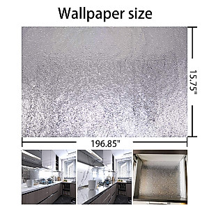 197"x16" Silver Contact Paper Metallic Look kitchen Backsplash Peel and Stick Wallpaper Oil Proof Waterproof Aluminum Foil Wall Sticker Adhesive Paper for Cabinets Shelf Liner Removable Heat Resistant