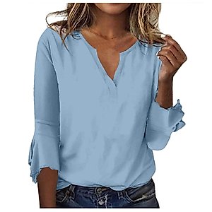 Marble Print Graphic Shirts Leisure Tops for Women Casaul Short Sleeve V-Neck Tees Blouse Regular Soft Tunics Cloth A2-Light Blue Medium