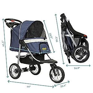 VIAGDO Premium Heavy Duty Pet Stroller for Small Medium Dogs & Cats, 3-Wheel Cat Stroller, Foldable Dog Stroller with Suspension System/Link Brake/One-Hand Fold, Max. Loading 55 LBS