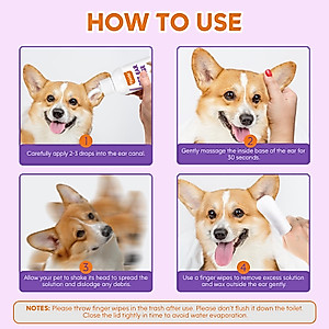 Pjordo Dog Ear Cleaner Kit - Dog Ear Finger Wipes and Ear Cleaner Solution for Dogs and Cats, Gently Remove Ear Wax & Debris, Soothe Ear Itching, Deodorize, Pet Ear Wash with Aloe Vera & Witch Hazel