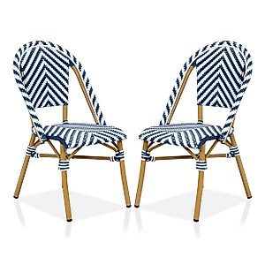 Greemotion USA Acti French Style Aluminum and All-Weather Wicker 34.75 in. H Patio Side Chair Set of 2 for Outdoor Kitchen, Garden, Yard, Poolside, Blue