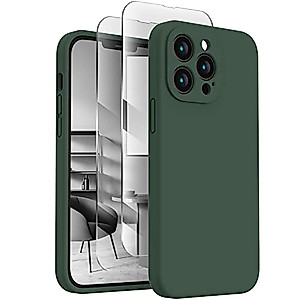 FireNova for iPhone 13 Pro Max Case, Silicone Upgraded [Camera Protection] Phone Case with [2 Screen Protectors], Soft Anti-Scratch Microfiber Lining Inside, 6.7 inch, Alpine Green