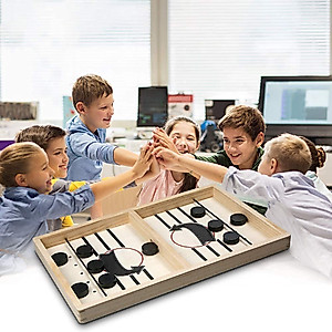 Sling Puck Game, Chess Game Set, Fast Sling Puck Game with Chess Game, 2 in 1 Board Game Set, Large Size 22.7 in x 12.5 in, Wooden Hockey Table Game