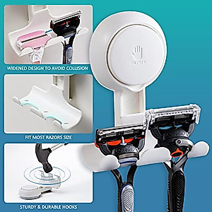 TAILI Shower Razor Holder Suction Cup 2 Pack, Vacuum Suction Razor Hanger for Shower Wall, Suction Door Hooks for Towel Loofah Sponge, Shower Razor Hooks for Bathroom Removable Waterproof, White