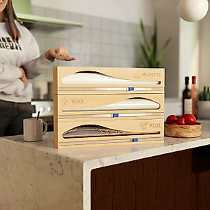 3 in 1 Detachable Plastic Wrap Dispenser with Slide Cutter, Roll Organization Storage Holder, Aluminum Foil & Parchment Paper, Fits 12" Roll for Kitchen Drawers