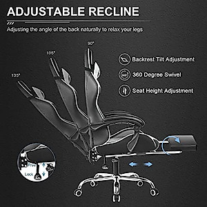 GTPLAYER Gaming Chair, Computer Chair with Footrest and Lumbar Support, Height Adjustable Game Chair with 360°-Swivel Seat and Headrest and for Office or Gaming (White)