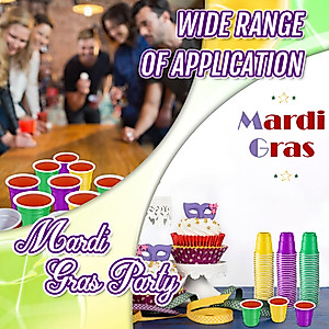 Meanplan 150 Pcs Mardi Gras 2 oz Plastic Shot Glasses Disposable Shot Cups Mini Colorful Small Party Cups for Mardi Gras Party Drinking Tasting Serving Snacks Samples, Purple Yellow Green