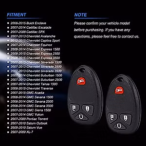 Pilida Key Fob Keyless Entry Remote: Keyless Control Clicker Compatible with Chevy SilveradoTraverse Equinox Avalanche GMC Sierra Pontiac Torrent Saturn Outlook Vue Replacement of OUC60270 OUC60221