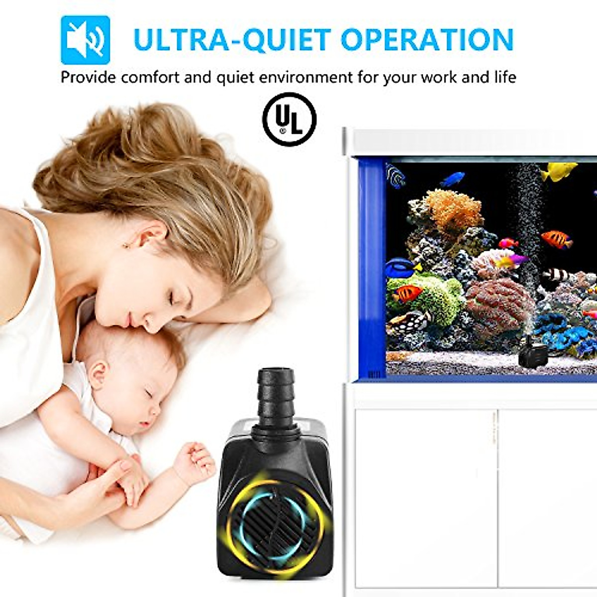 CWKJ Fountain Pump, 400GPH(25W 1500L/H) Submersible Water Pump, Durable Outdoor Fountain Water Pump with 6.5ft Tubing (ID x 1/2-Inch), 3 Nozzles for Aquarium, Pond, Fish Tank, Water Pump Hydroponics