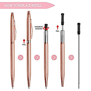 LONGKEY 3 Pack Slim Metallic Retractable Ballpoint Pens Black Ink, Nice Gift for Business Office Students Teachers Wedding Christmas (Rose Gold)