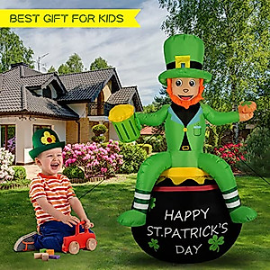 6ft St. Patrick's Day Inflatables Blow Up Outdoor Decorations Leprechaun on Pot of Gold with Beer and Clover Yard Decoration Built-in Led and Fan