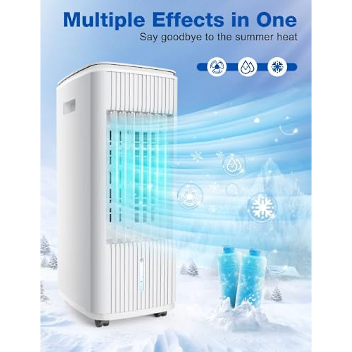 Evaporative Air Cooler, 3-IN-1 Windowless Portable Air Conditioner with Natural/Cooling/Humidifier & 3-Speed, 70° Oscillation & 7 Timer Remote Control, Swamp Cooler w/4 Ice Packs for Home & Kitchen