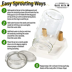 RIMONA’s Sprouting Kit - Stainless Steel Curved Enhanced Mesh Strainers (1 for Big and 1 for Small Seeds), Ball Mason Jar & Holder - Sprout Growing Kit for variety of seeds
