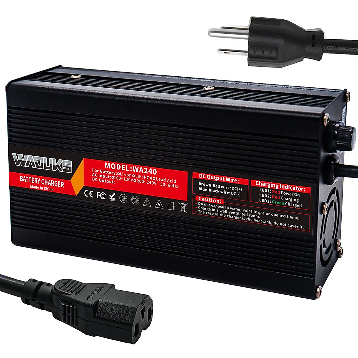 WAOUKS 72V 3A Lead Acid Charger 72Volt 3Amp 15Ah 20Ah 25AH 30AH Battery Charger Used for 72V Lead Acid AGM Gel VRLA OPZV Battery Output C13 PING Connector