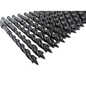 WoodOwl 15 Piece Set with 3/8" to 1-1/2" by 1/8ths x 7-1/2” Long Ultra Smooth Tri Cut Auger Hand Brace Boring Bit PTEE coated 09703-09719