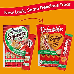 Hartz Delectables Squeeze Up Interactive Lickable Wet Cat Treats for Adult & Senior Cats, Chicken & Veggies, 4 Count (Pack of 8)