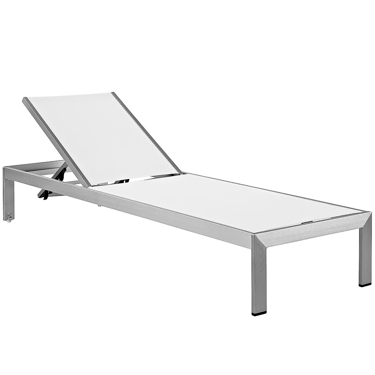 Modway Shore Aluminum Textilene® Mesh Outdoor Patio Two Poolside Chaise Lounge Chairs in Silver White