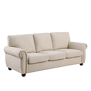 GIA Furniture Home Series Mid-Century Modern 84.65'' Wide Fabric Chenille Couch 3-Seater Sofa with Solid Wood Frame and Brown Legs,Beige