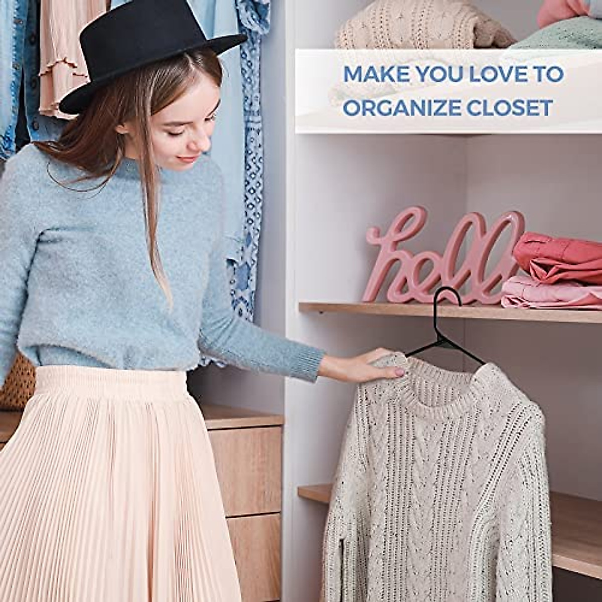 HOUSE DAY Black Standard Plastic Hangers Tubular Adult Hangers 16.5 Inch Light-Weight Hanger for Laundry & Everyday Use, Slim & Space Saving, Heavy Duty Clothes Hanger 24Pcs