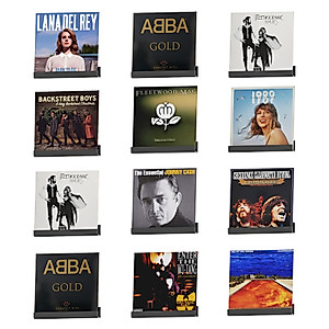 Dezeqo 12 Pack Vinyl Record Wall Mount Shelves, Black Acrylic Vinyl Record Holder Display Shelf, Floating Vinyl Record Shelf, Kids Book Shelf, Floating Wall Shelves for Bathroom Bedroom Kitchen