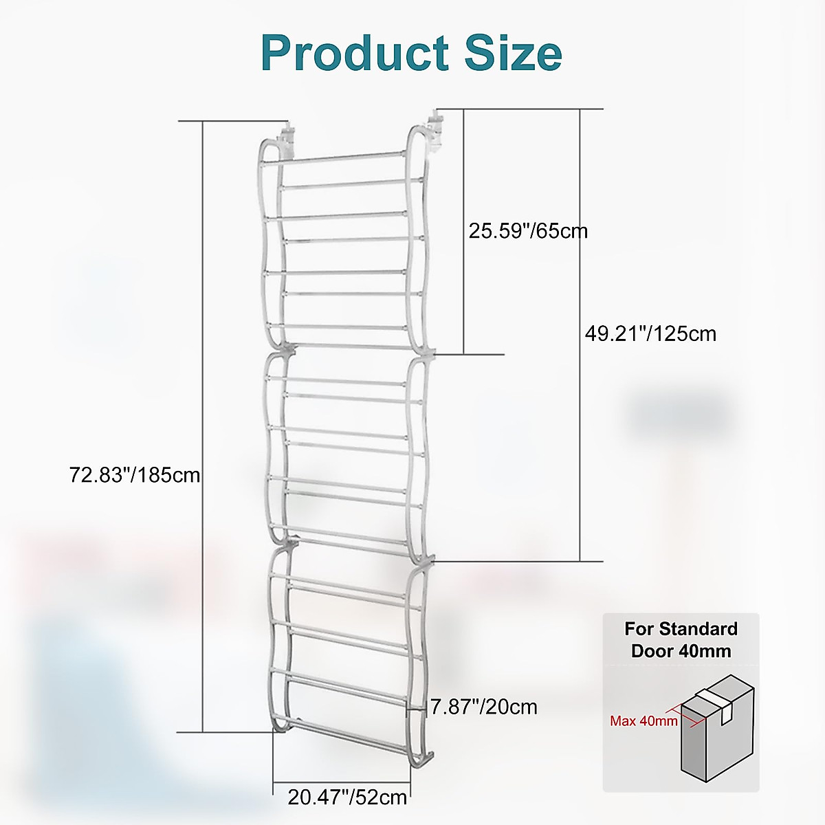 Zorpupoa Over the Door Shoe Rack, 12 Layers 36 Pair Shoes Wall Hanging Shelf Storage Shoe Organizer, Fold-up Non-slip Bars, White