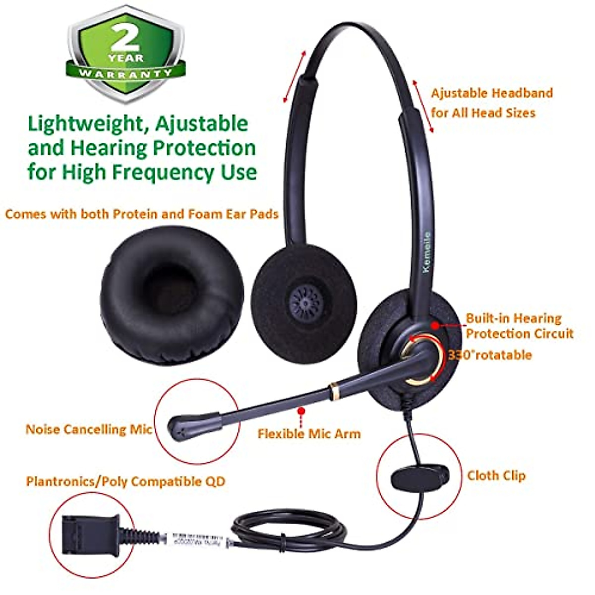 N/X Telephone Headset with Noise Cancelling Mic Compatible with Cisco IP Phones 7931 7940 7941 7942 7945 7960 7961 7962 7965 7970 7975 and More