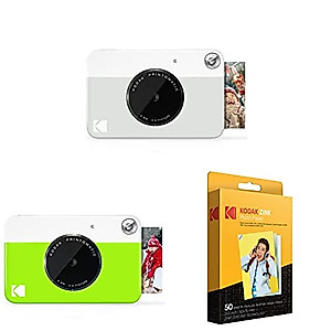 Kodak Printomatic Digital Instant Print Camera (Grey) Print Memories Instantly & Printomatic Digital Instant Print Camera (Green) & 2"x3" Premium Zink Photo Paper (50 Sheets) (Pack of 1)