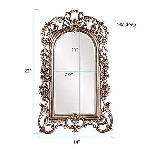 Howard Elliott Sherwood Hanging Antique Accent Wall Mounted Mirror, Ornate Arched Mirror with Bevelled Edges and Silver Resin Frame, Arch Shape Mirror for Home, Living Room, Entryway, 14 x 22 Inch