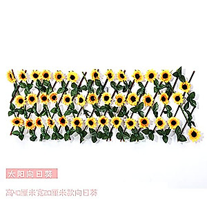 GWOKWAI Artificial Plant Expandable Fence, Expanding Trellis Privacy Fence Screen Artificial Sunflower/Rose Retractable Fence for Outdoor Garden Decor Balcony Backdrop Wall