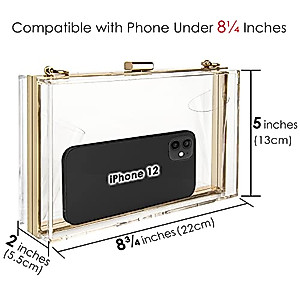 Women Clear Purse, Large Acrylic Box Evening Clutch Bag, Transparent Lady Party Wedding Banquet Bag, Stadium Approved Crossbody Shoulder Handbag (Gold)