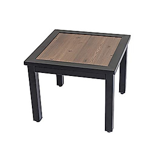 LOKATSE HOME Outdoor Metal Square Side/End Table with Wood Top for Patio, Porch, Deck, Brown