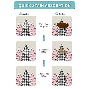 Coffee Mat for Counter, Pink and Black White Plaid Christmas Tree Absorbent Hide Stain Coffee Bar Mat, Non-slip Coffee Bar Accessories Kitchen Drying Mat Fit Under Coffee Maker Espresso Machine