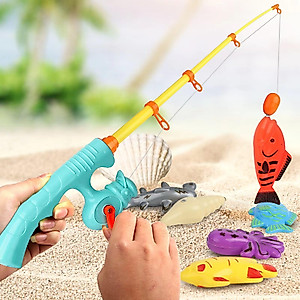 FIVEDAOGANG Magnetic Fishing Game 45 PC Ocean Sea Floating Fish Colorful Animals with Net Portable Storage Bag | Kiddie Pool Bathtub Game for Age 3 4 5 6 Year Kids Toddler(XX-Large Set)