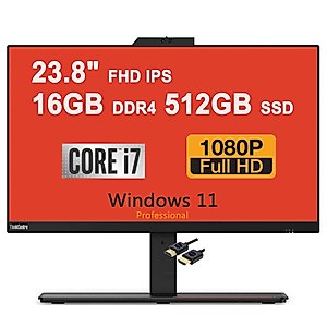 Lenovo ThinkCentre M90a 24 All-in-One Desktop Computer | 23.8" FHD IPS Anti-Glare (72% NTSC) | Intel 8-core i7-10700 Processor | 16GB DDR4 512GB SSD | USB-C 1080p Camera Win11Pro Black + HDMI Cable