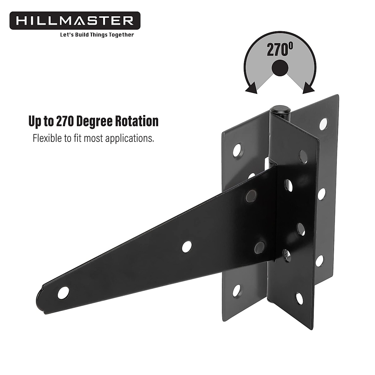 HILLMASTER 10 Inch T-Strap Heavy Duty Shed Door Hinges Gate Strap Hinges Black Tee Hinge Wrought Hardware for Wooden Fences,Yard,Barn Door,Rustproof (6 Pack)