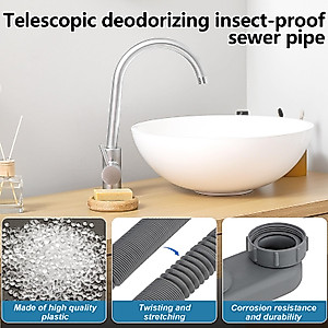 Generic Flexible Low Profile 1 1/2 P Trap Bathroom Sink Low Profile Shower Drain Retractable Flat P-Trap Drain Flexible Tub Shower Drain, for Acrylic Bathtubs, Gray