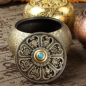 Incense Burner Holder Alloy Censer Burner with Hollow Cover Buddha Metal Incense Stick Holder Windproof Sandalwood Charcoal Stove Church Censer Ash Catcher for Home Office Tea House Yoga Studio Decor