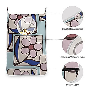 susiyo Multi-colored Abstract Flowers Hanging Laundry Hamper Bag with Free Adjustable Stainless Steel Hooks 2PCs PVC Sticky Hooks Foldable Dirty Clothes Storage Saving Space for Bathroom Bedroom Dorm
