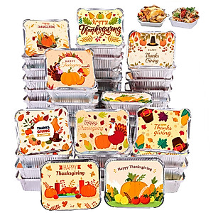 sengcou 50 Pack Aluminum Pans with Lids for Thanksgiving Aluminum Food Containers Storage for Thanksgiving Baking Roasting Meal Prep Thanksgiving Party Holidays BBQ, 6.5 x 5 Inch
