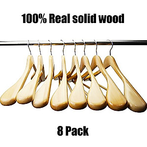 Coat Hanger 8-Pack, MEQUTION Wood Hangers Trouser Hangers Extra Wide Shoulder Wooden Hangers for Heavy Coat, Sweater, Skirt, Suit, Pants, Retro Finish (Natural Finish)