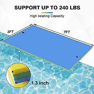 Floating Mat, Lily Pad Floating Mat, 3-Layer Tear-Resistant XPE Foam Floating Water Mat with a 16.4' Elastic Bungee Tether. Floating Mat for Lake, Beach, Ocean, Pool (7' x 3' x 1.3")